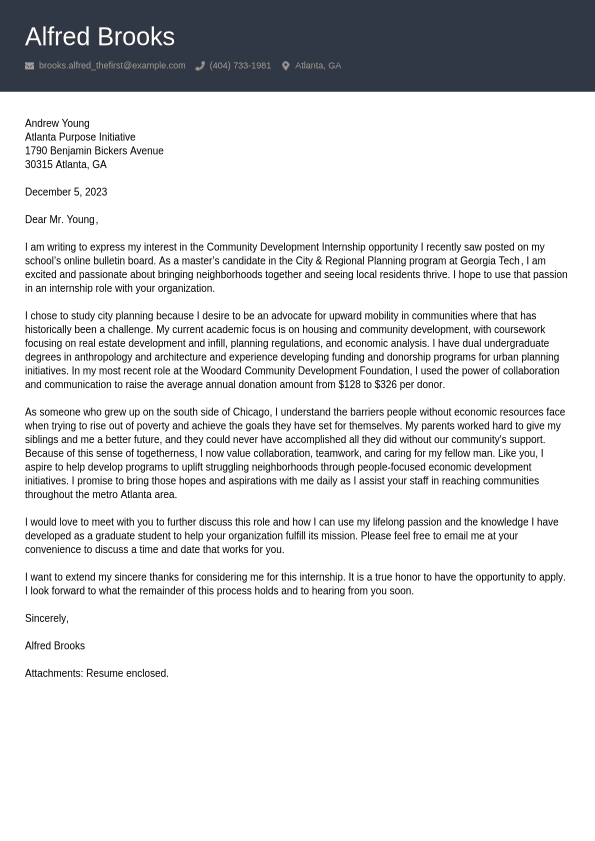 Internship Cover Letter Example | Jobseeker