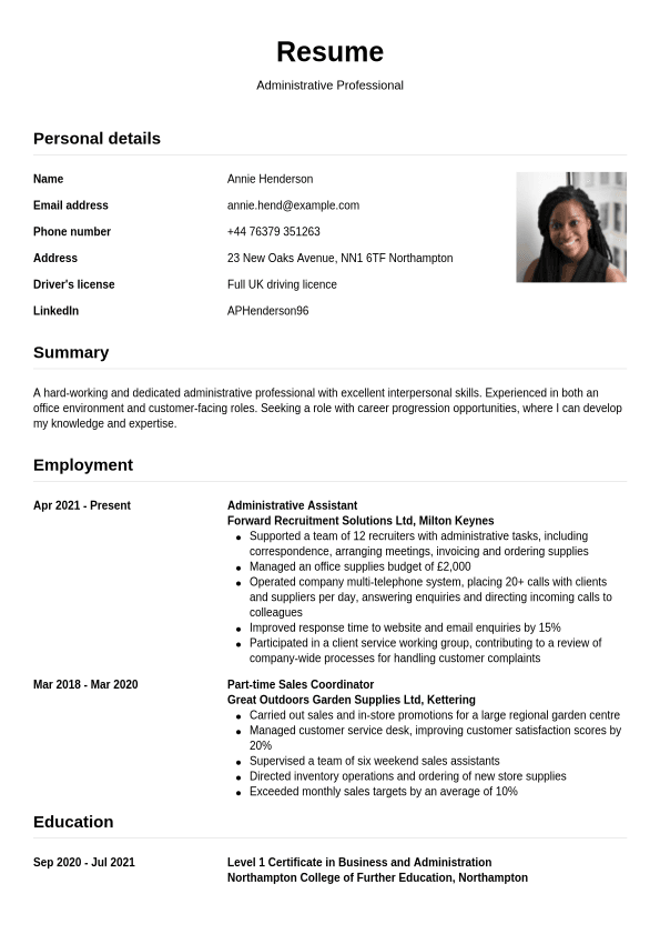 Cv Example Receptionist | Jobseeker