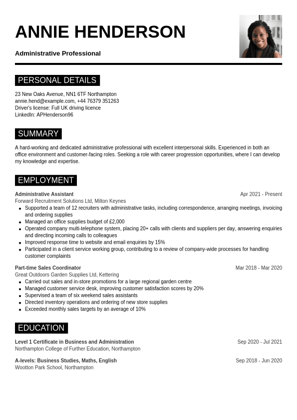 Cv Example Receptionist | Jobseeker