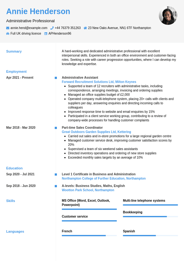 CV Example Receptionist | Jobseeker