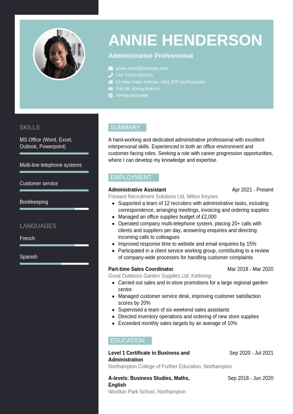 CV Example Receptionist | Jobseeker