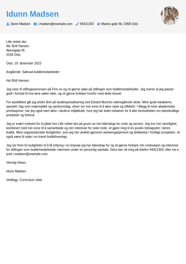 Videregående Elev Jobbsøknad eksempel | Jobseeker