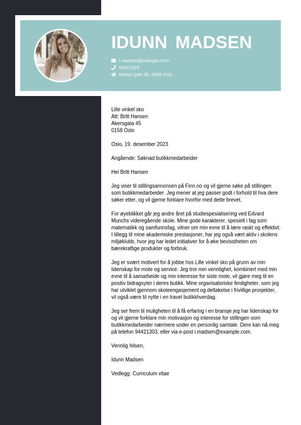 Videregående Elev Jobbsøknad eksempel | Jobseeker