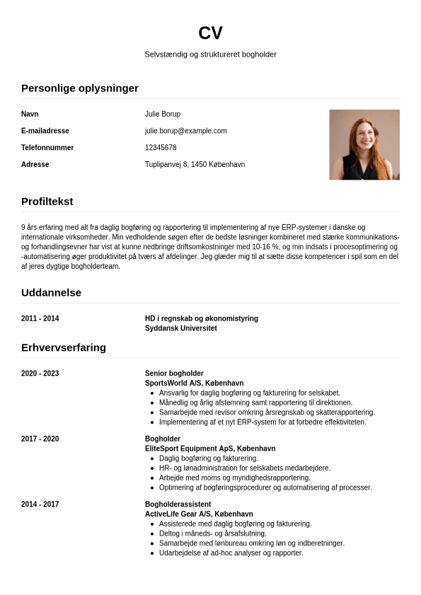 CV-eksempel Bogholder | Jobseeker
