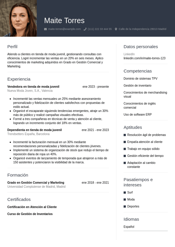 Currículum para Hollister ejemplo y consejos | Jobseeker