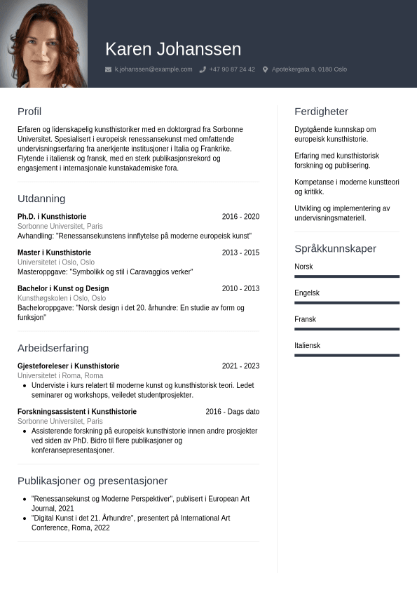 Akademisk CV eksempel | Jobseeker