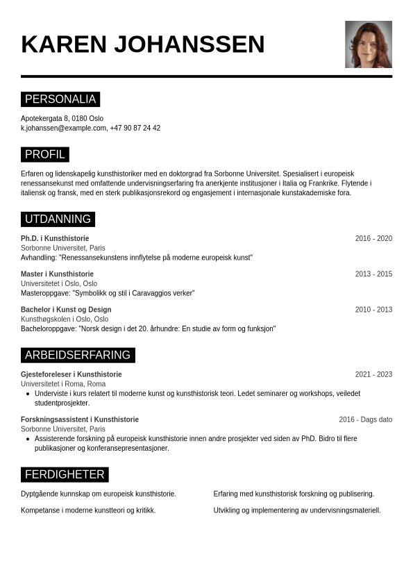 Akademisk CV eksempel | Jobseeker