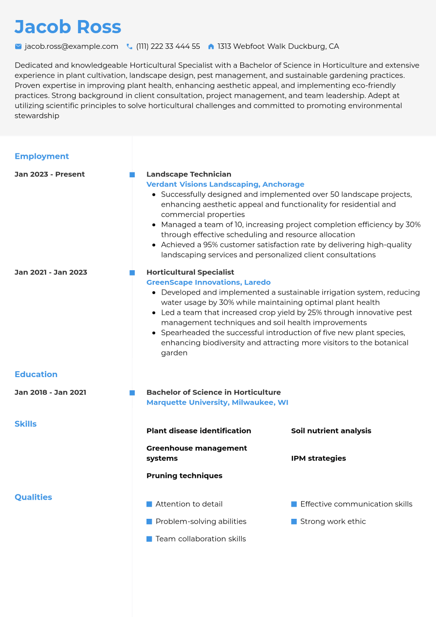 Horticulture Resume Writing Guide & Tips | Jobseeker