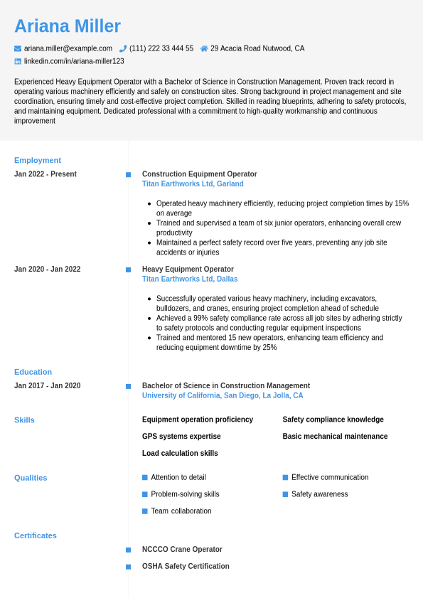 Heavy Equipment Operator Resume Writing Guide & Tips | Jobseeker