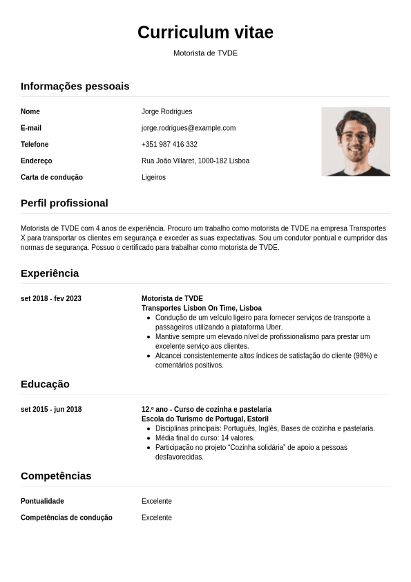 Exemplo de curriculum vitae para motorista | Jobseeker