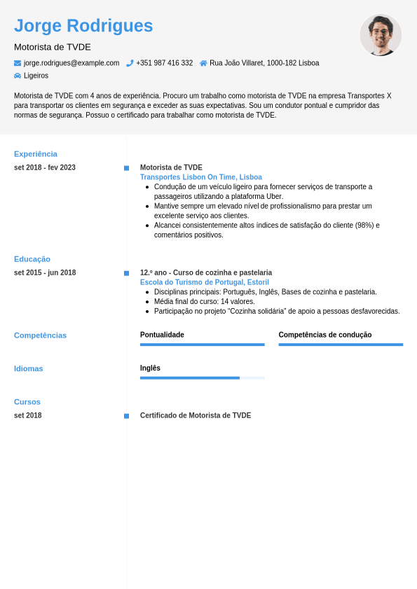 Exemplo de curriculum vitae para motorista | Jobseeker