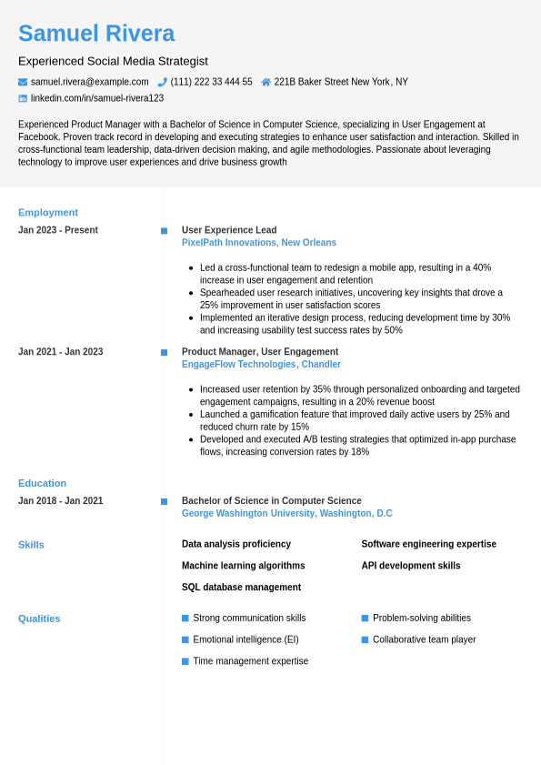 Facebook Resume Example | Jobseeker