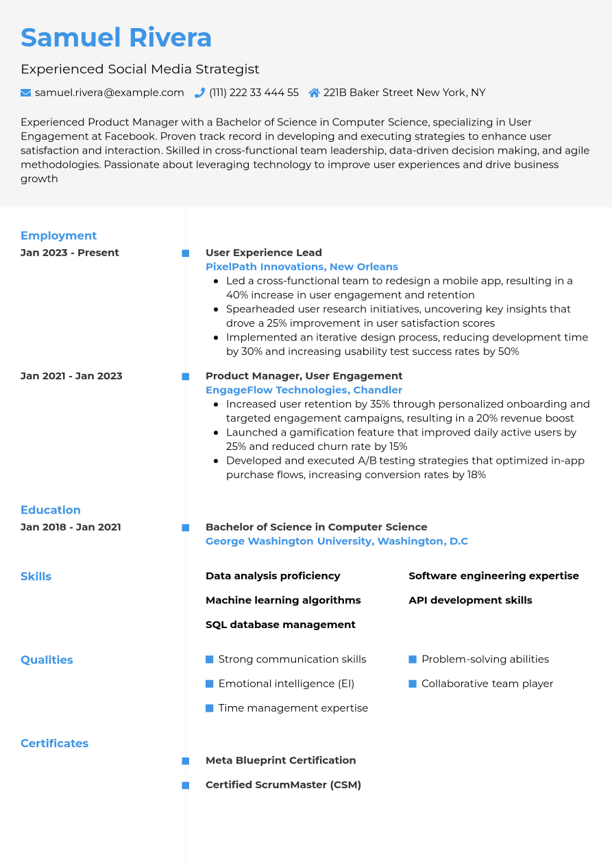 Facebook Resume Example | Jobseeker