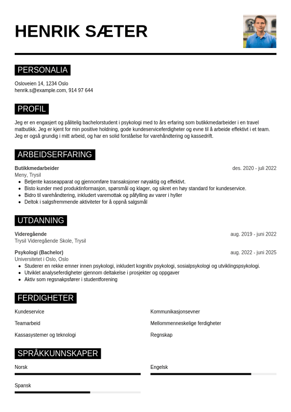 Butikkmedarbeider CV Eksempel | Jobseeker