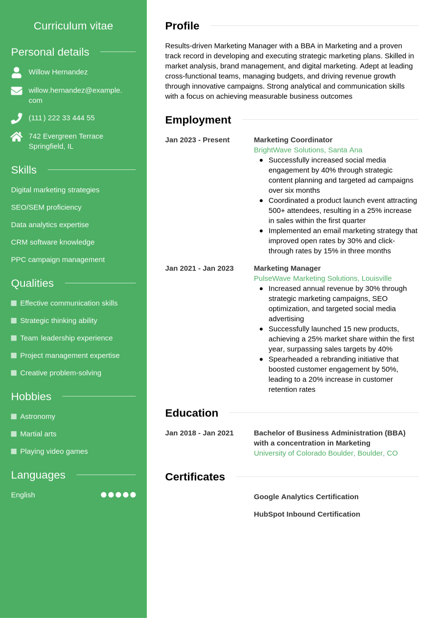 Business Manager Resume Example | Jobseeker