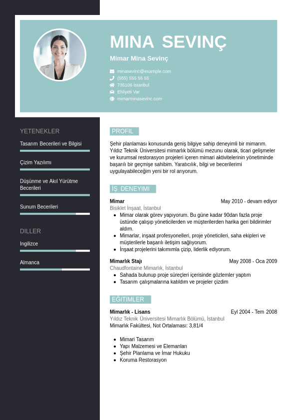 Mimarlık CV Örneği | Jobseeker