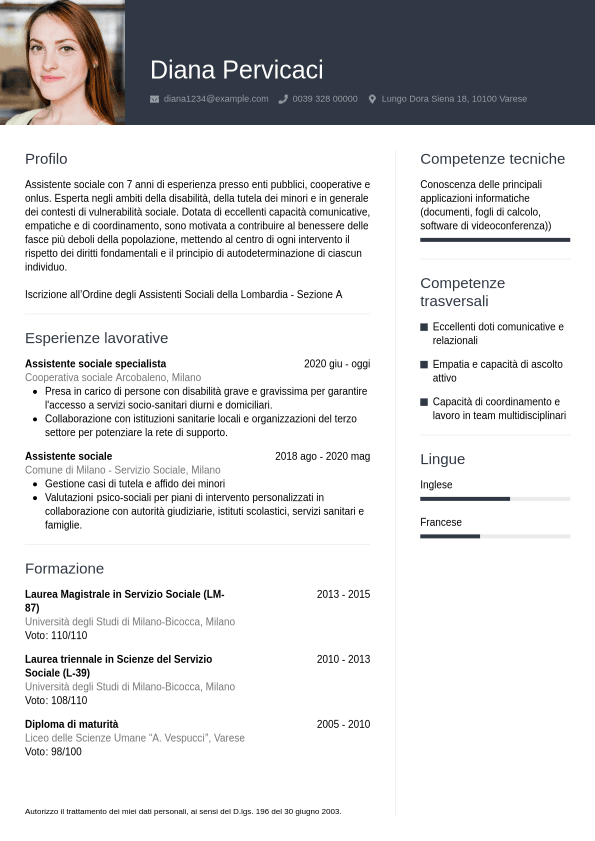 Esempio di CV per assistente sociale | Jobseeker