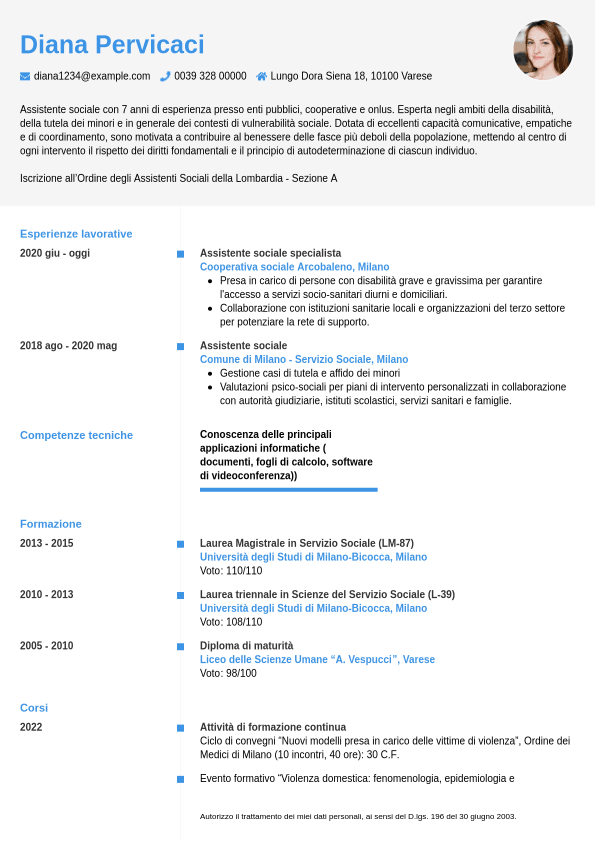 Esempio di CV per assistente sociale | Jobseeker