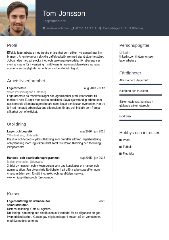 CV exempel lagerarbetare | Jobseeker
