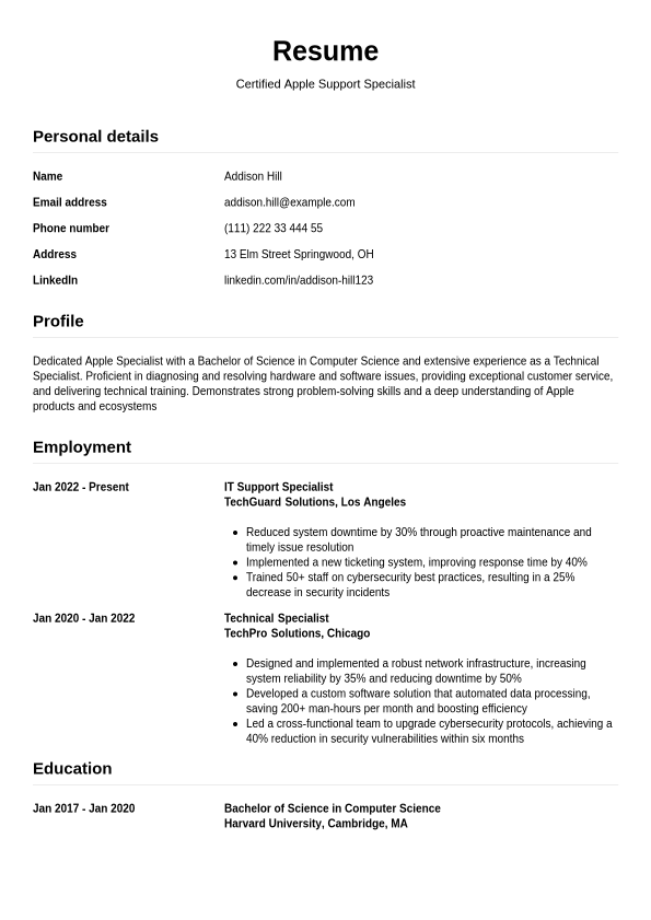 Apple Resume Example | Jobseeker