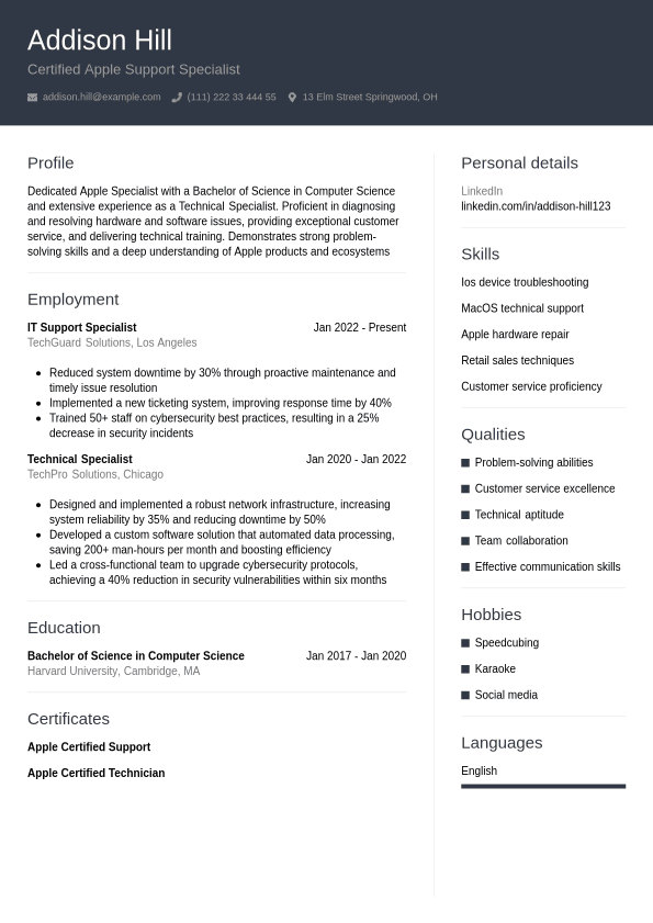Apple Resume Example | Jobseeker