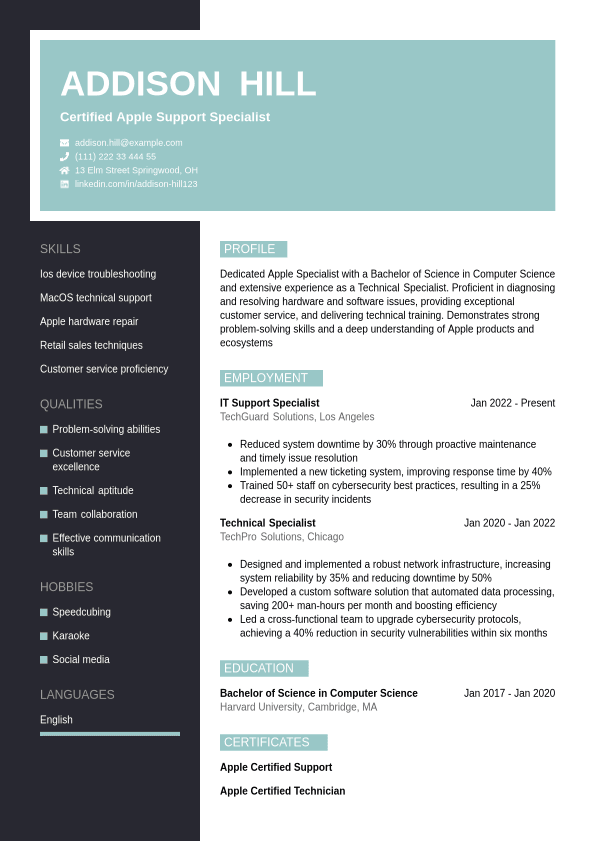 Apple Resume Example | Jobseeker