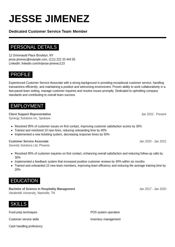 Chick-Fil-A Resume Example | Jobseeker