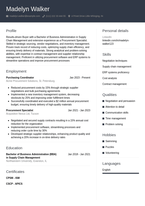 Buyer Resume Example | Jobseeker