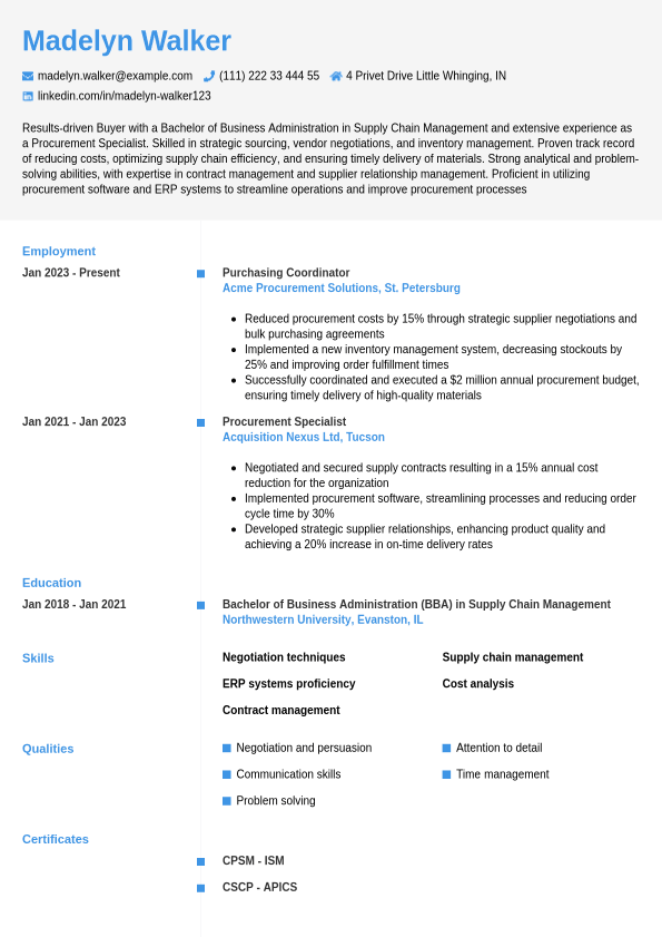 Buyer Resume Example | Jobseeker