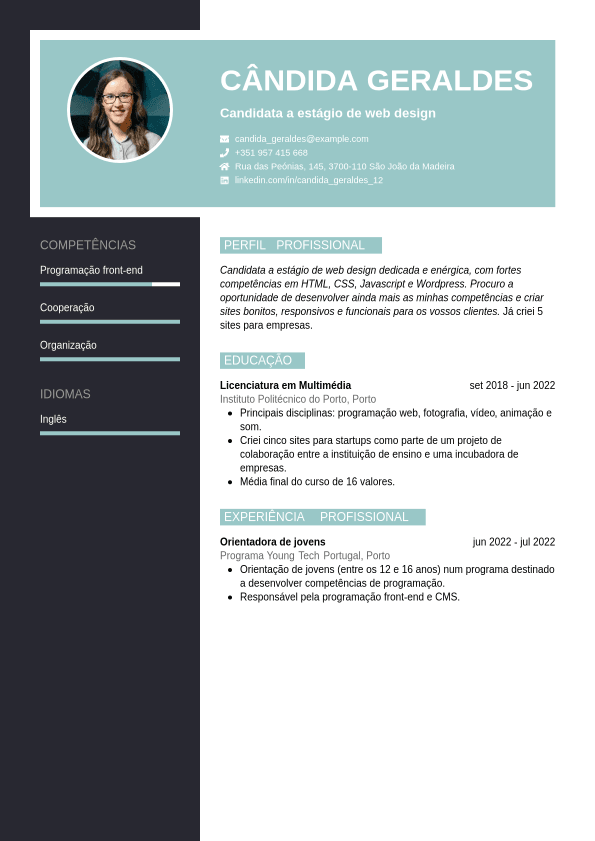 Exemplo de curriculum vitae para estágio | Jobseeker