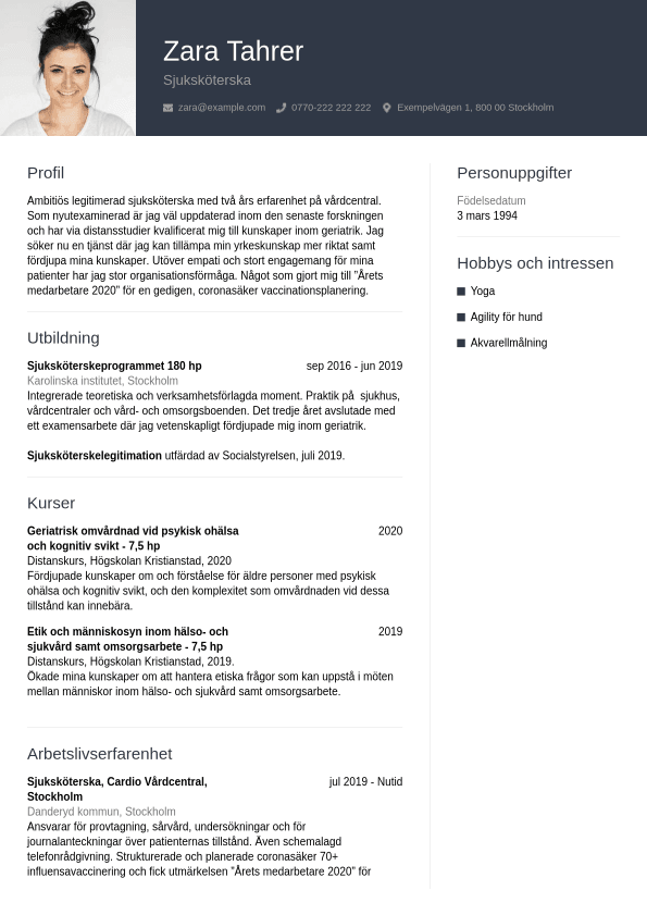 CV exempel sjuksköterska | Jobseeker
