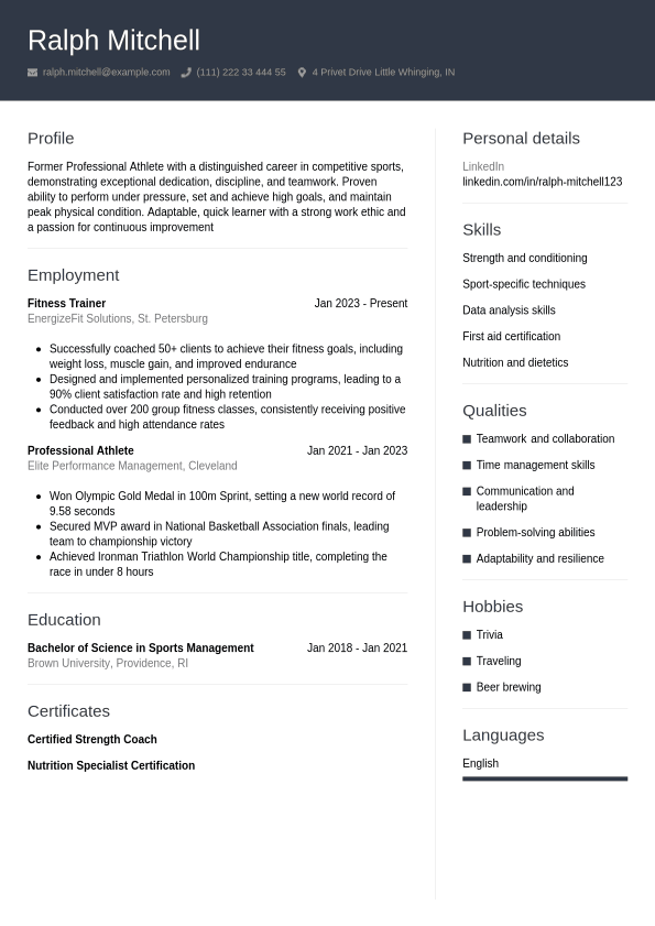Athlete Resume Example | Jobseeker
