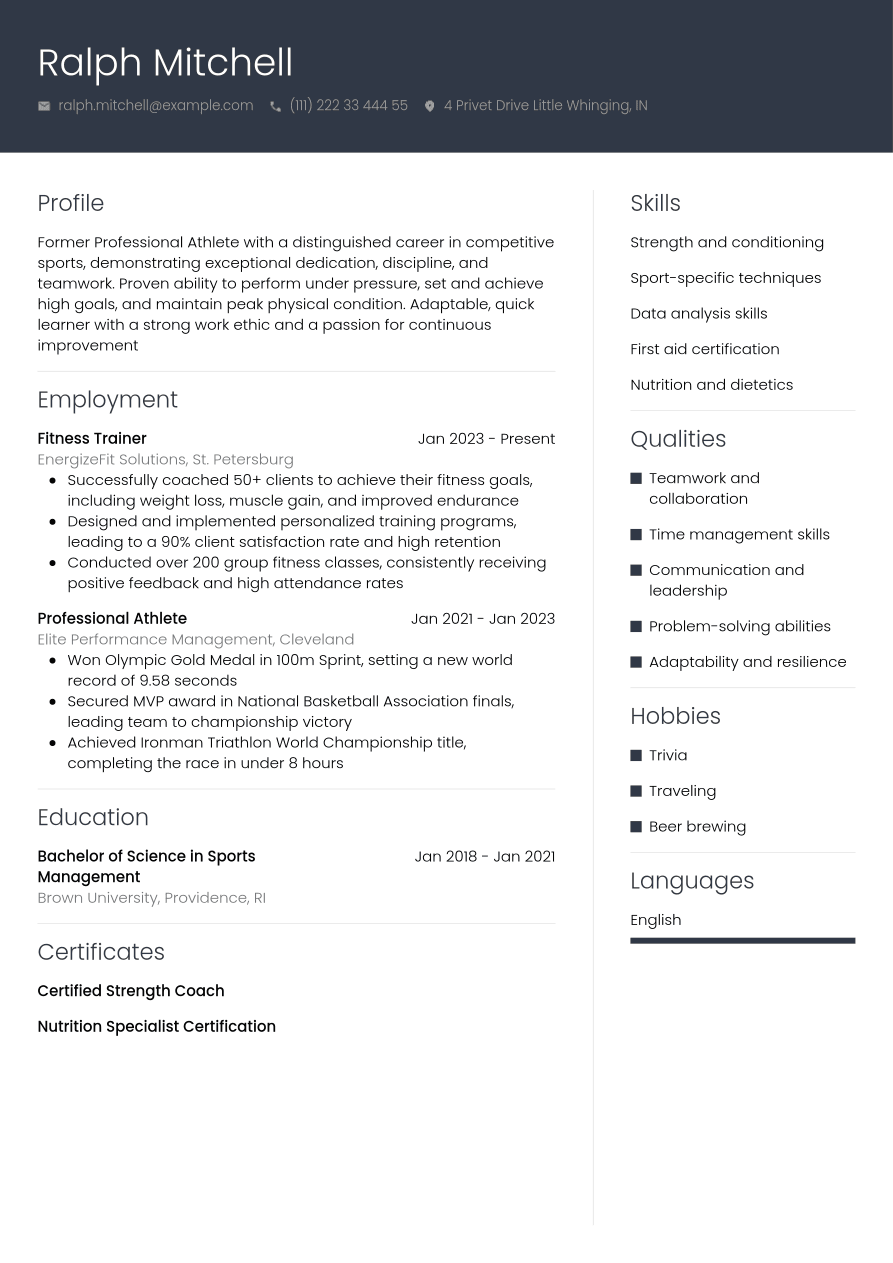 Athlete Resume Example | Jobseeker