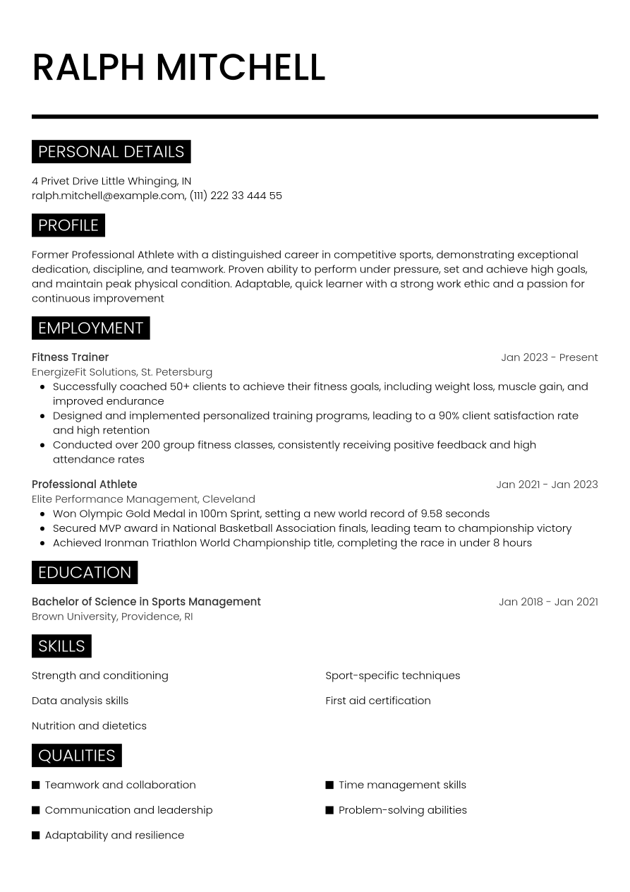 Athlete Resume Example | Jobseeker