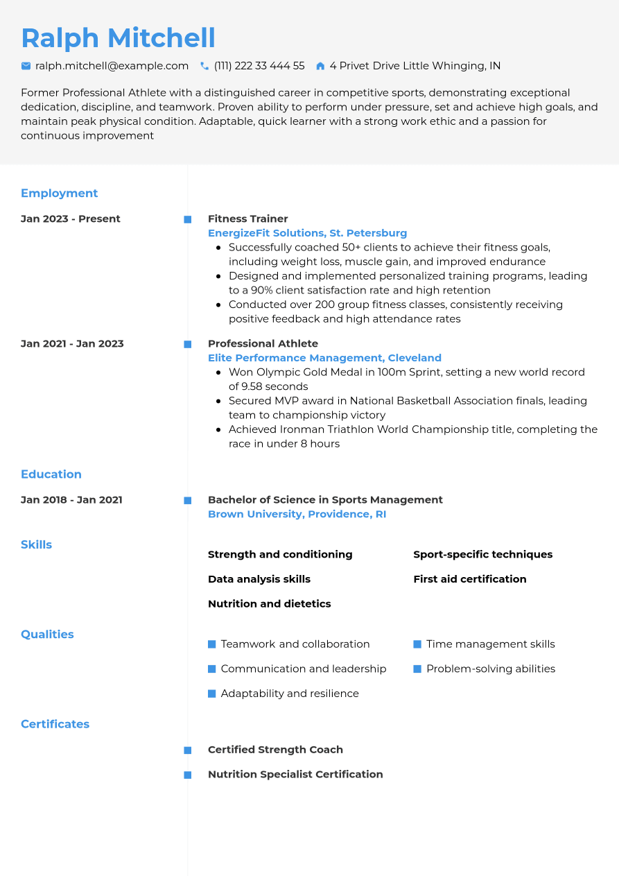Athlete Resume Example | Jobseeker