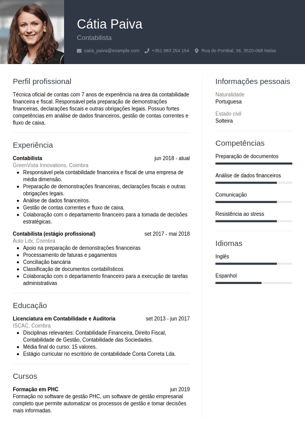 Exemplo de curriculum vitae de um contabilista | Jobseeker