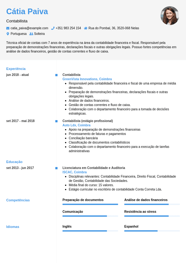Exemplo de curriculum vitae de um contabilista | Jobseeker