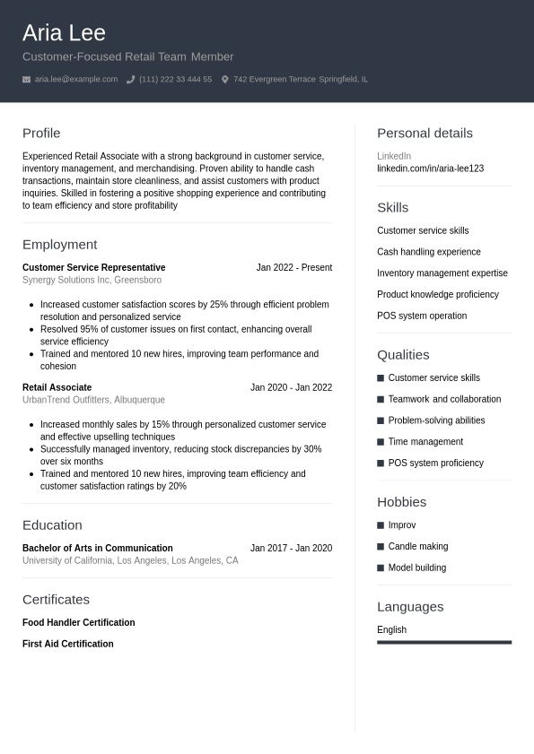 Trader Joe's Resume Example | Jobseeker