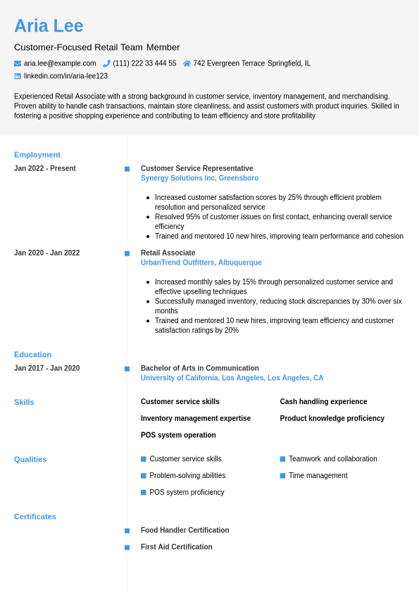 Trader Joe's Resume Example | Jobseeker