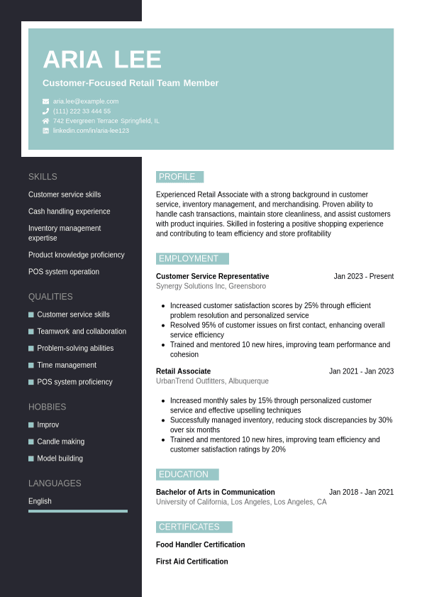 Trader Joe's Resume Example | Jobseeker