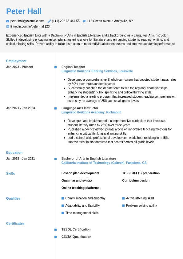 English Tutor Resume Writing Guide & Tips | Jobseeker
