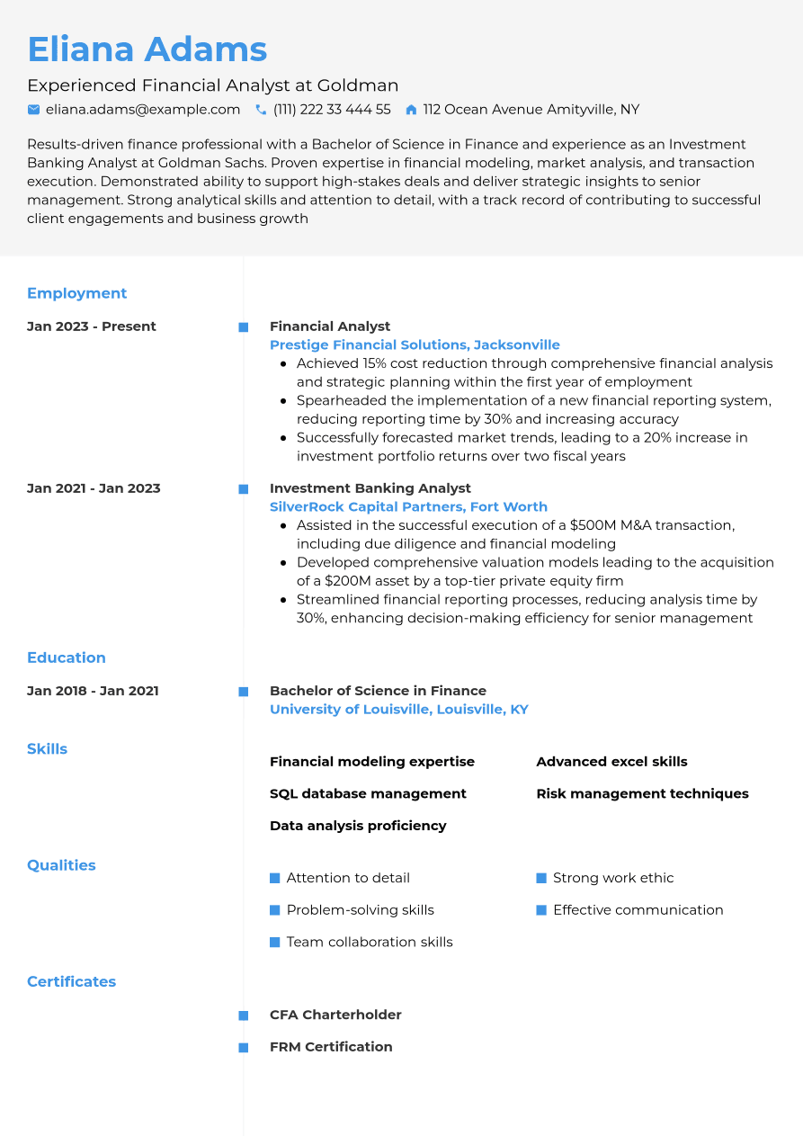 Goldman Sachs Resume Example | Jobseeker