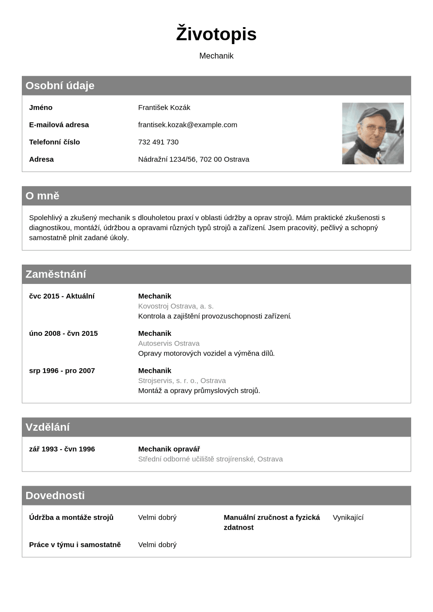Vzory životopisů | Jobseeker