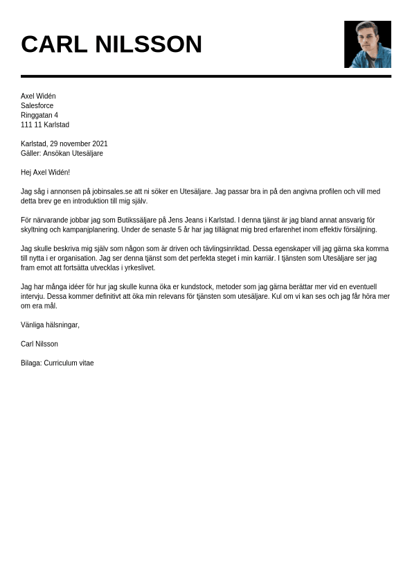 Säljare Personligt brev Exempel | Jobseeker