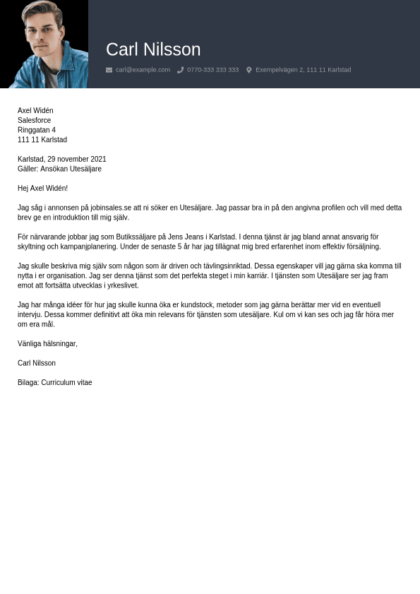 Säljare Personligt brev Exempel | Jobseeker