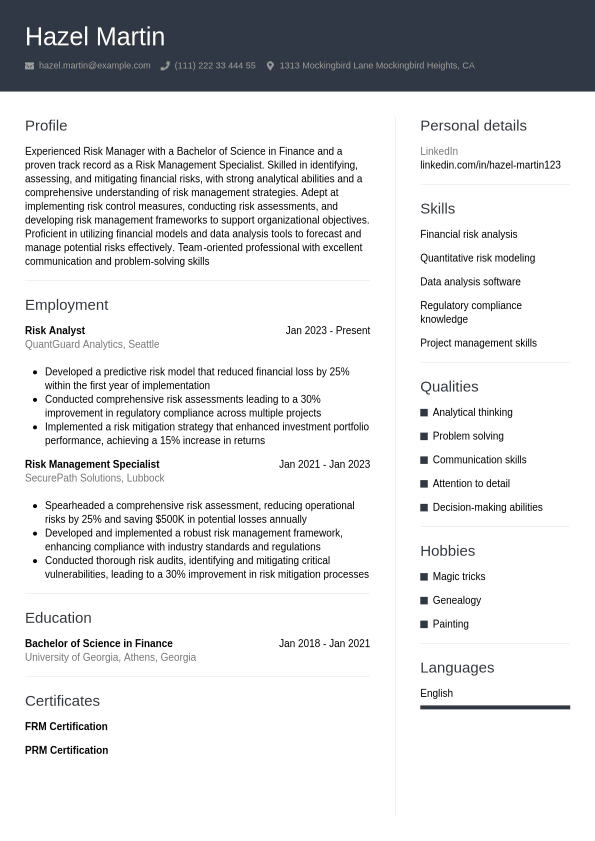 Risk Management Resume Writing Guide & Tips | Jobseeker