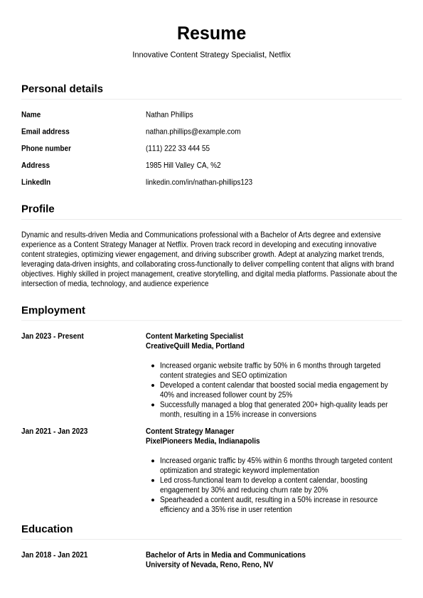 Netflix Resume Example | Jobseeker