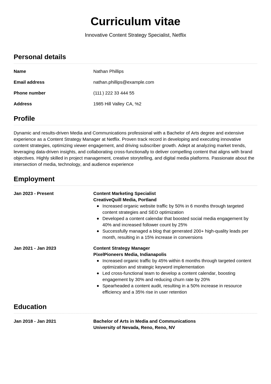 Netflix Resume Example | Jobseeker