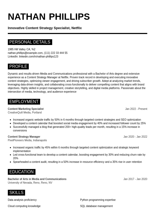 Netflix Resume Example | Jobseeker