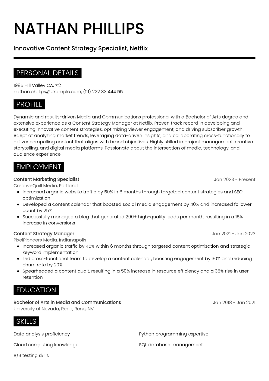 Netflix Resume Example | Jobseeker